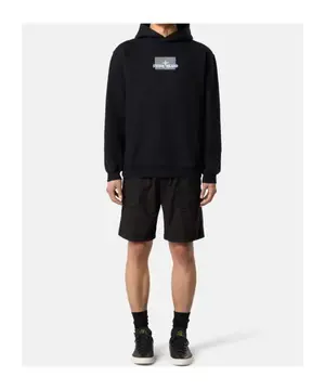 Stone Island Oversized Hooded Sweatshirt With Grid Print Two Motif