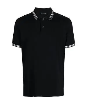 Emporio Armani Logo-striped Polo Shirt - Black