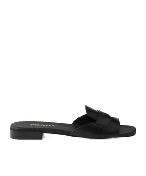 Prada Leather Slides With Logo Detailing