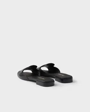 Prada Leather Slides With Logo Detailing
