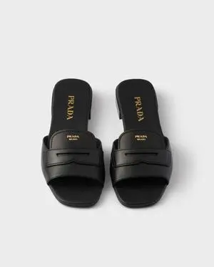 Prada Leather Slides With Logo Detailing