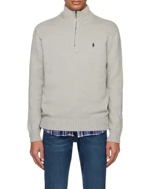 Polo Ralph Lauren Quarter Zip Cotton Jumper With Embroidered Pony Logo - Gray