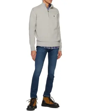 Polo Ralph Lauren Quarter Zip Cotton Jumper With Embroidered Pony Logo - Gray