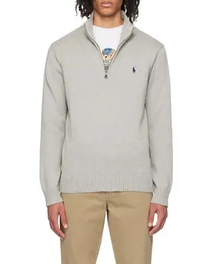 Polo Ralph Lauren Quarter Zip Cotton Jumper With Embroidered Pony Logo - Gray