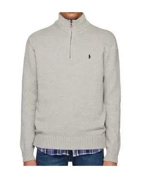 Polo Ralph Lauren Quarter Zip Cotton Jumper With Embroidered Pony Logo - Gray