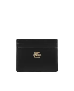 Etro Leather Credit Card Holder With Pegaso - Black