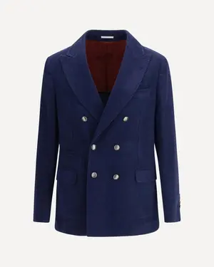 Brunello Cucinelli Double Breasted Notched Lapel Jacket - Blue
