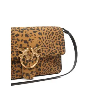 Pinko Leopard Printed Shoulder Bag With Love Birds Plaque - Brown