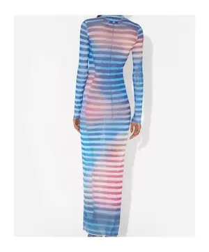 JEAN PAUL GAULTIER Long Sleeve Striped Tulle Maxi Dress - Blue