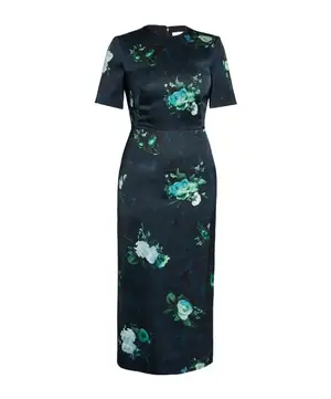 Erdem Rose-print Short Sleeve Midi Dress