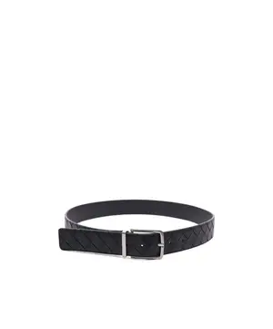 Bottega Veneta Woven Leather Logo Belt - Black