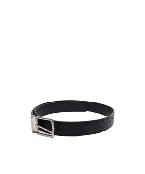 Bottega Veneta Woven Leather Logo Belt - Black