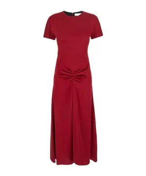 Victoria Beckham Short Sleeve Gathered Waist Dress - Red
