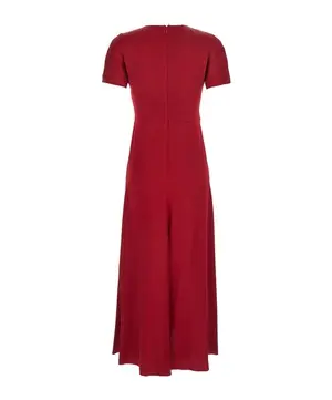 Victoria Beckham Short Sleeve Gathered Waist Dress - Red