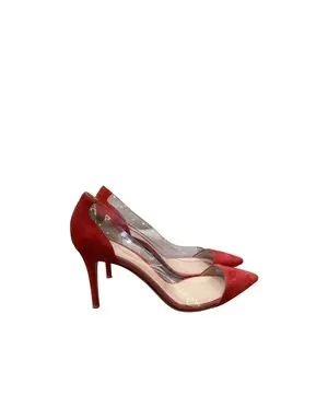 GIANVITO ROSSI Suede Pointed High Heel Pumps With Transparent Panels - Red