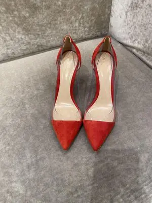 GIANVITO ROSSI Suede Pointed High Heel Pumps With Transparent Panels - Red