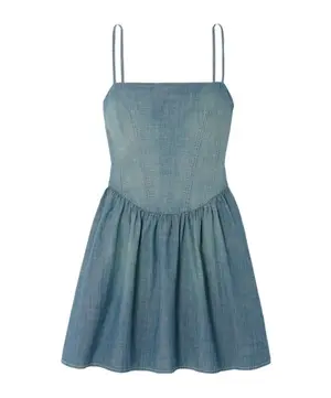 RE/DONE Pamella Cotton Chambray Mini Dress - Mid Denim Blue