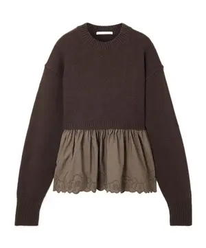 Cecilie Bahnsen Embroidered Cashmere And Wool-blend And Shell Peplum Sweater - Black