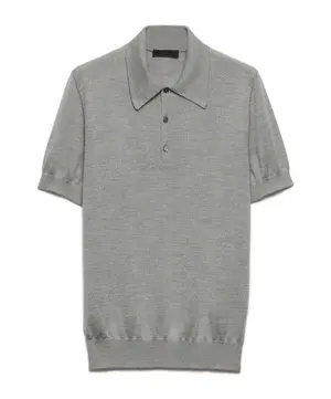 Prada Prada Short-Sleeved Knitted Polo Shirt Marble Grey