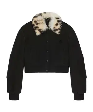 Givenchy Cropped Wool Varsity Jacket With Leopard Print Fur Collar