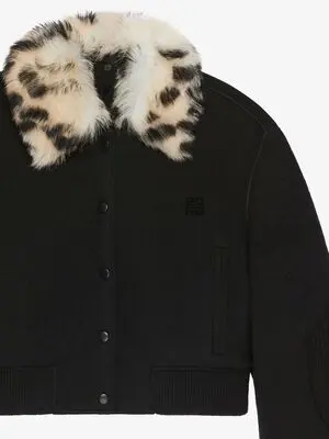 Givenchy Cropped Wool Varsity Jacket With Leopard Print Fur Collar