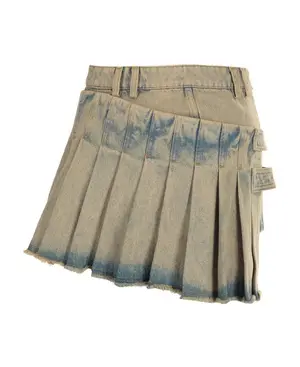Balmain Pleated Asymmetrical Denim Miniskirt