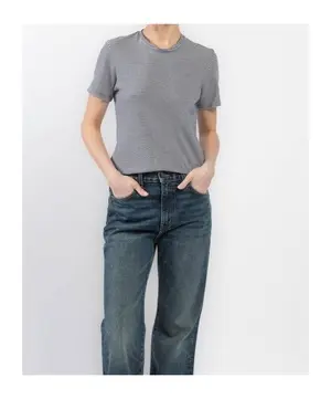 NILI LOTAN Lana Striped Cotton-jersey T-shirt - Navy