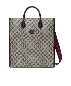 Gucci Gucci GG Supreme Tote Bag With Oval Leather Sign Beige/blue