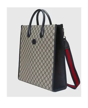 Gucci Gg Supreme Tote Bag With Oval Leather Sign