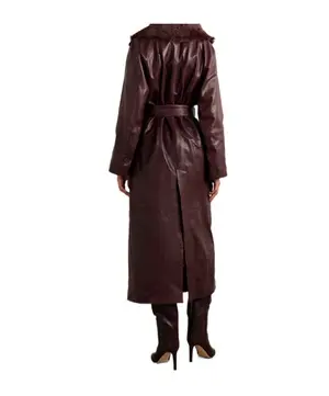 Nour Hammour Briona Belted Shearling-trimmed Leather Coat - Red