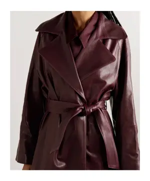 Nour Hammour Briona Belted Shearling-trimmed Leather Coat - Red