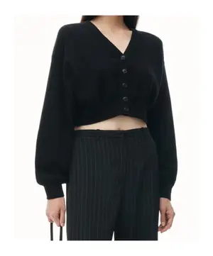 Alexander Wang Cropped Logo Cardigan - Black