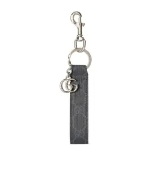 Gucci Logo Plaque Monogrammed Keychain - Black