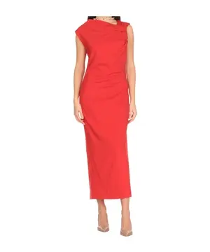 MSGM Ruched Asymmetrical Neck Slim Fit Dress