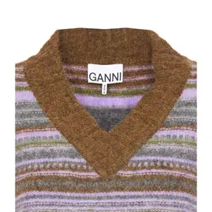 GANNI Striped Knit Vest - Gray
