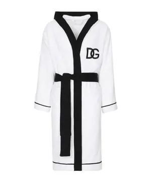 Dolce & Gabbana Dolce Gabbana Logo Embroidered Terry Bathrobe - White