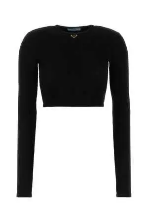 Prada Long-sleeved Cropped Top - Black