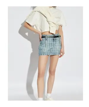 Amiri Patterned Denim Mini Skirt