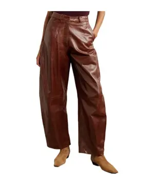 Nour Hammour Leather Belted Wide-leg Trousers - Brown