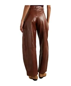 Nour Hammour Leather Belted Wide-leg Trousers - Brown