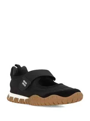 Miu Miu Tyre Round-toe Ballet Flats With Hook-and-loop Buckle - Black