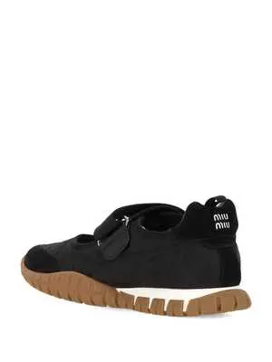 Miu Miu Tyre Round-toe Ballet Flats With Hook-and-loop Buckle - Black