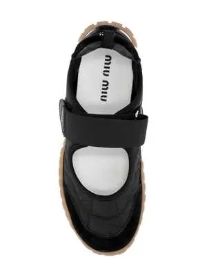 Miu Miu Tyre Round-toe Ballet Flats With Hook-and-loop Buckle - Black
