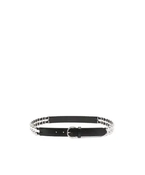 Pinko Embellished Leather Belt With Clasp - Black
