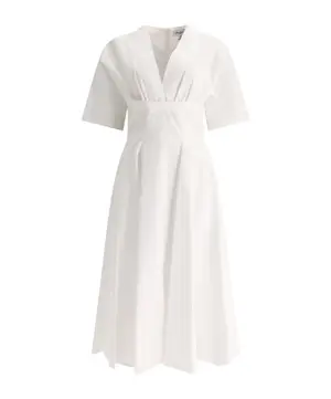 Alaïa A-line Pleated Dress With V-neck And Short Sleeves