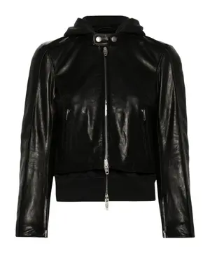 Balenciaga Layered Detail Leather Hooded Jacket