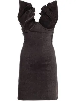 Y/project Sleeveless Ruffled Denim Dress - Black