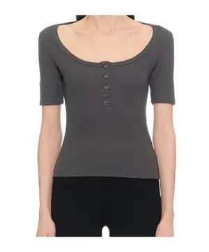 COURREGES Buttoned Ribbed T-shirt - Grey