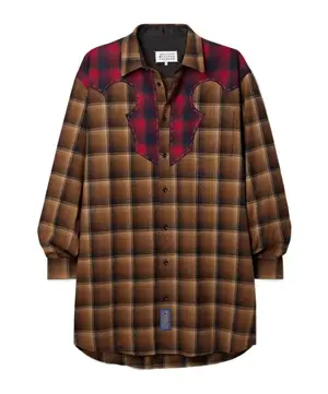 MAISON MARGIELA Checked Wool-flannel Mini Shirt Dress