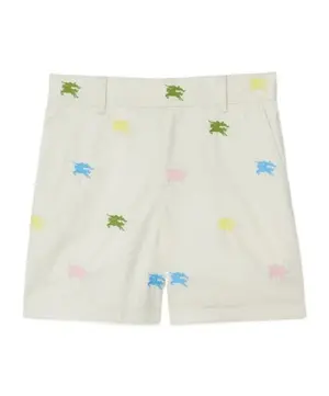 Burberry Embroidered Equestrian Knight Cotton Twill Shorts